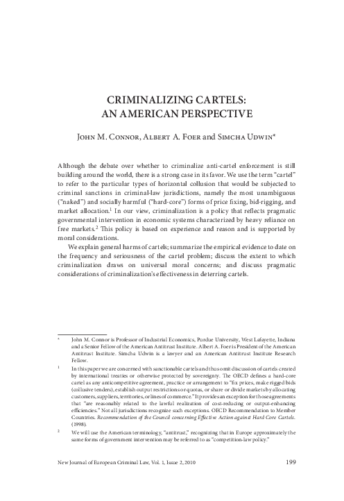 (PDF) CRIMINALIZING CARTELS: AN AMERICAN PERSPECTIVE