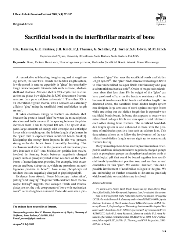 (PDF) Sacrificial bonds in the interfibrillar matrix of bone