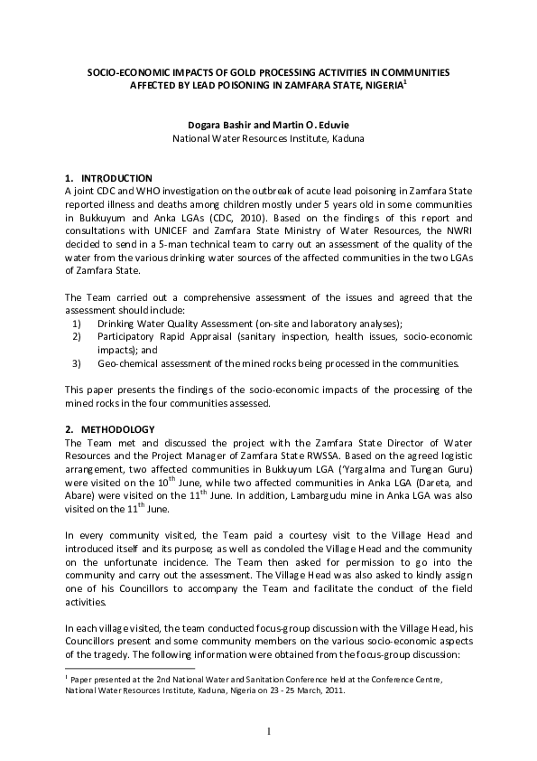 (PDF) Socio-Economic Impacts of Gold Processing Activities in Communities Affected by Lead ...