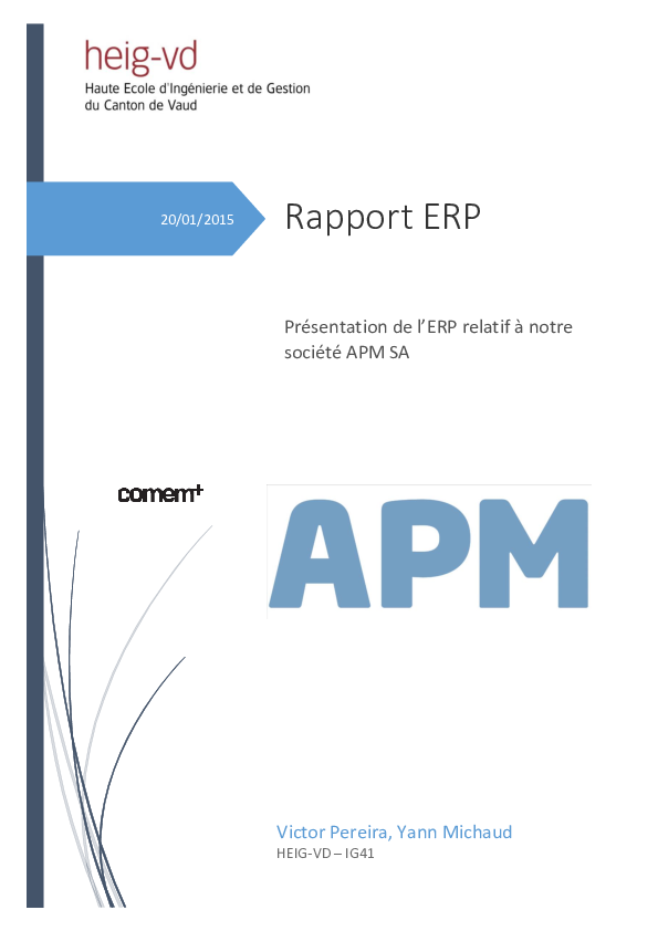 (PDF) Rapport ERP Présentation de l'ERP relatif à notre société APM SA ...