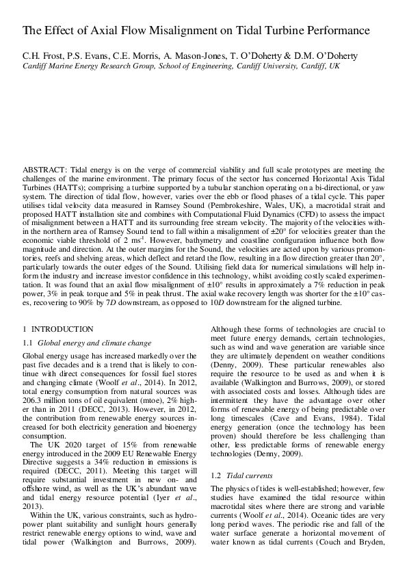 (PDF) The Effect of Axial Flow Misalignment on Tidal Turbine Performance