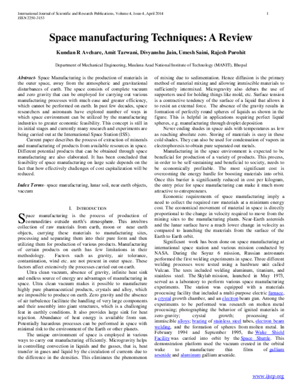 (PDF) Space manufacturing Techniques: A Review