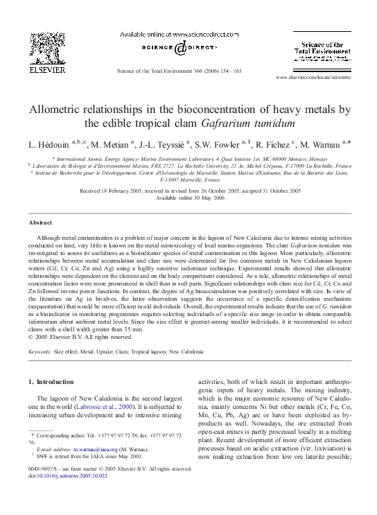 (PDF) Allometric relationships in the bioconcentration of heavy metals by the edible tropical ...