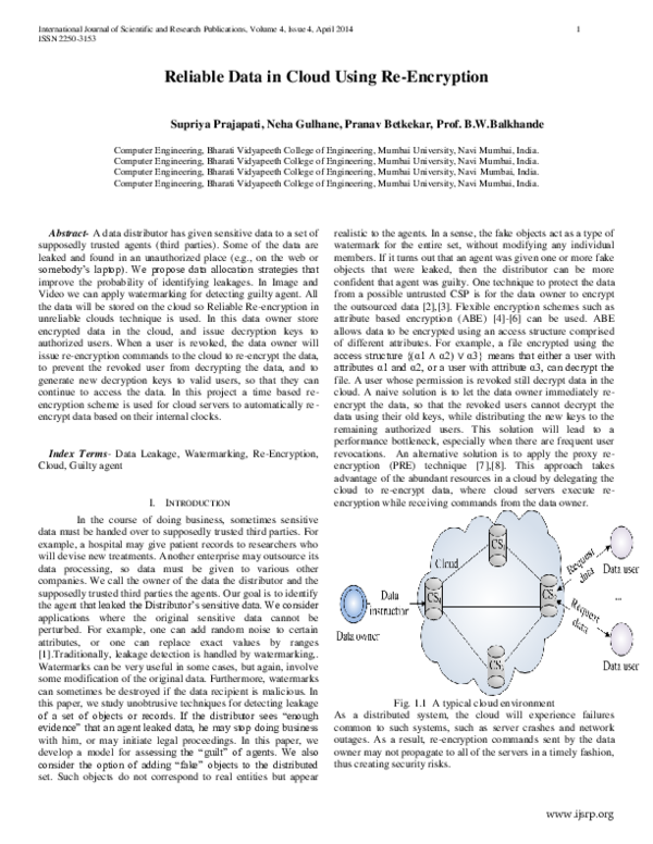 (PDF) Reliable Data in Cloud Using Re-Encryption