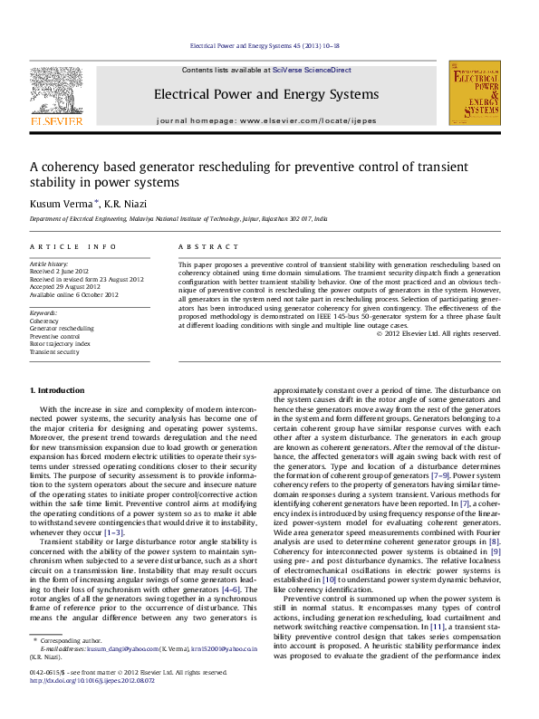 (PDF) A coherency based generator rescheduling for preventive control of transient stability in ...