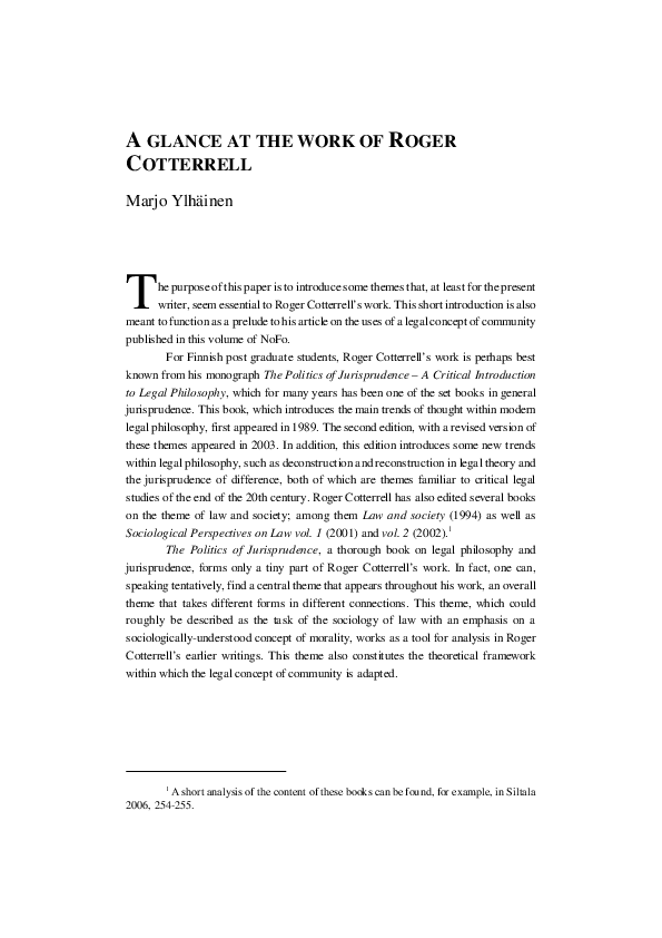 (PDF) A GLANCE AT THE WORK OF ROGER COTTERRELL