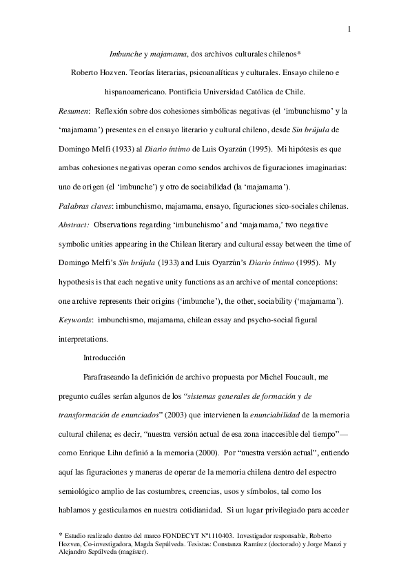 (PDF) Imbunche y majamama, dos archivos culturales chilenos