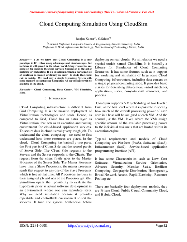 (PDF) Cloud Computing Simulation Using CloudSim