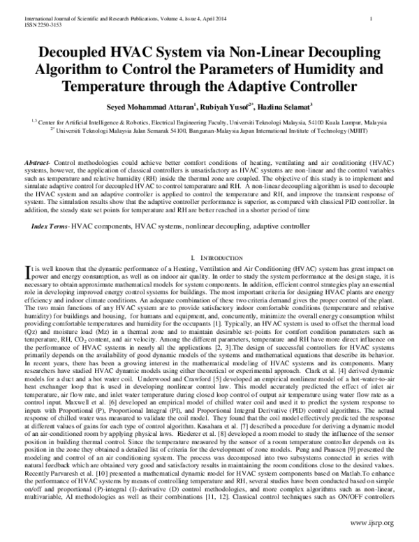 Pdf Decoupled Hvac System Via Non Linear Decoupling Algorithm To