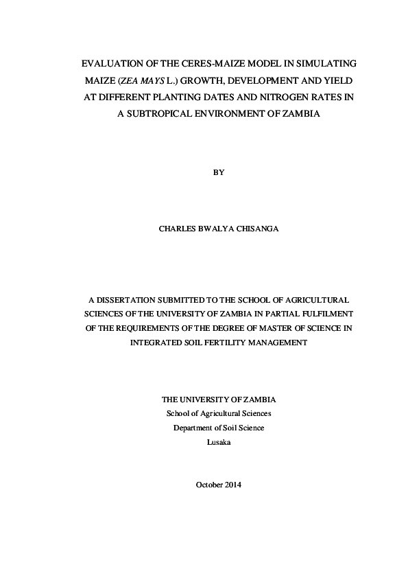 Pdf Evaluation Of The Ceres Maize Model In Simulating Maize Zea Mays L Growth Development