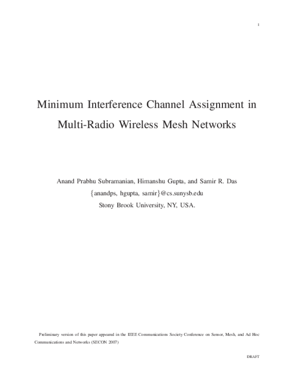 (PDF) Minimum Interference Channel Assignment in Multi-Radio Wireless Mesh Networks
