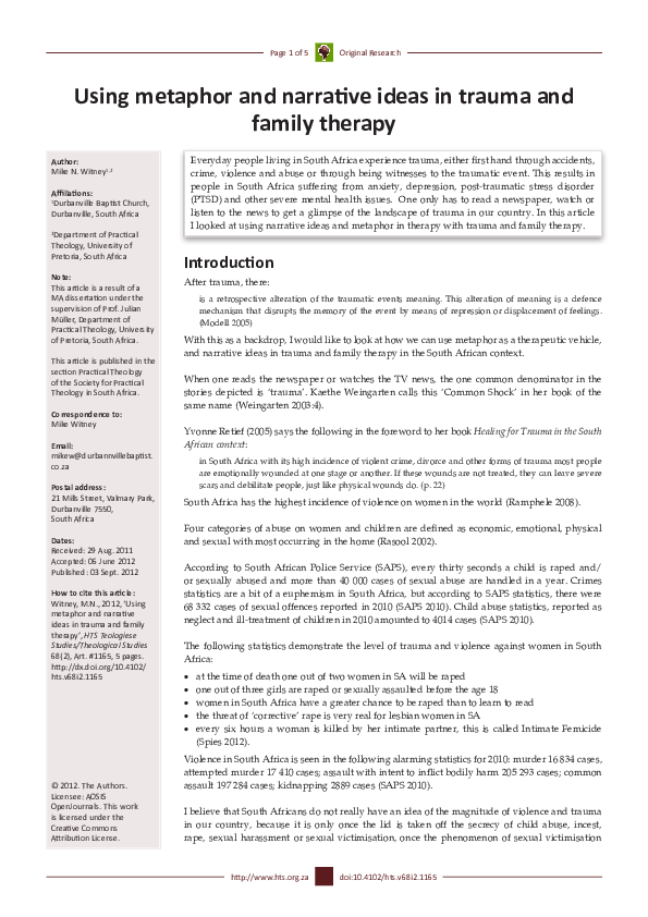 (PDF) Using metaphor and narrative ideas in trauma and family therapy