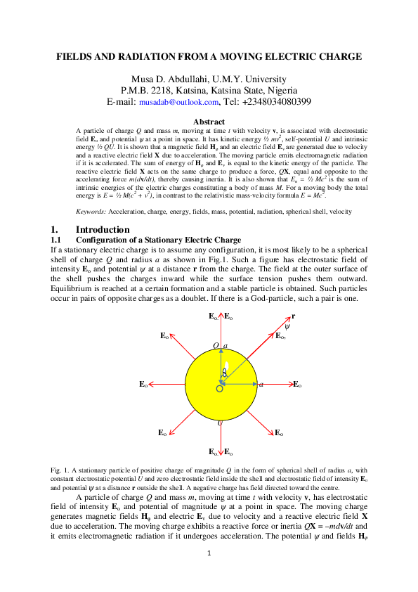 (PDF) Fields and Radiation from a Moving Electric Charge