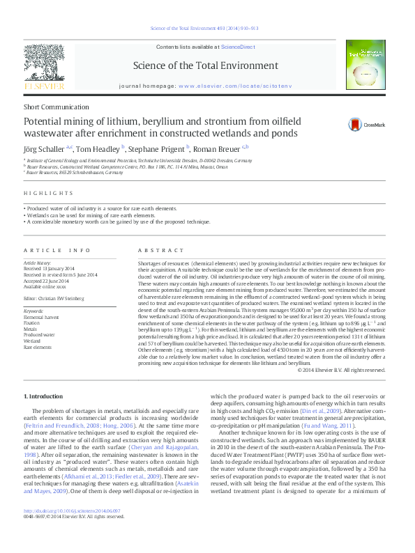 (PDF) Potential mining of lithium, beryllium and strontium from ...