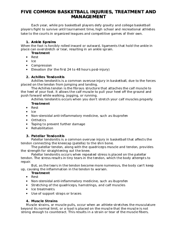 (DOC) common injuries in basketball, treatment and management and ...