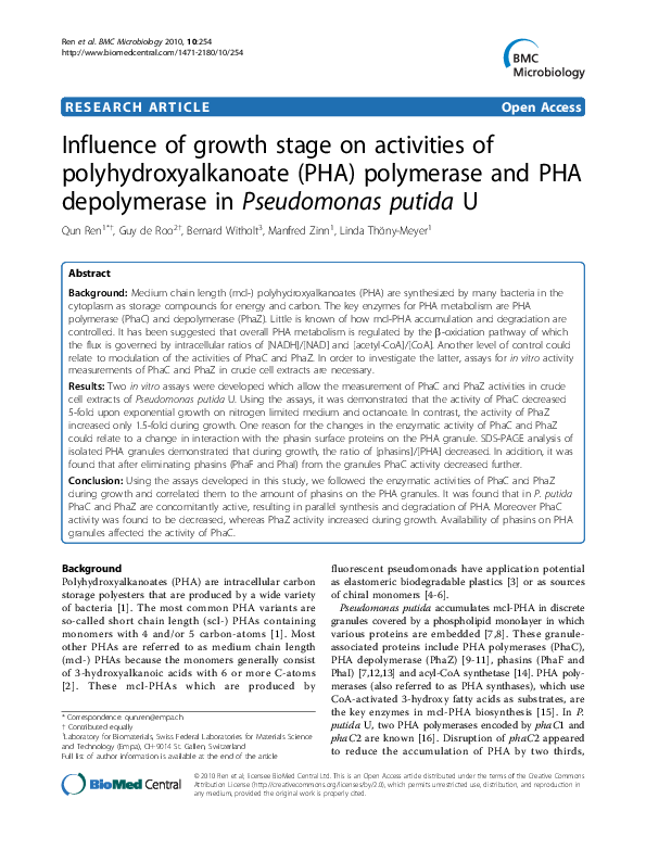(PDF) Influence of growth stage on activities of polyhydroxyalkanoate ...