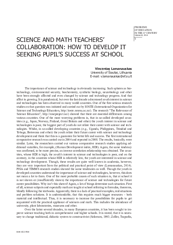 (PDF) SCIENCE AND MATH TEACHERS’ COLLABORATION: HOW TO DEVELOP IT ...