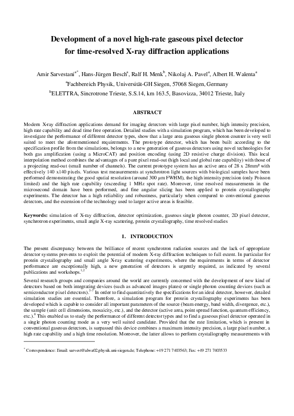 (PDF) Development of a novel high-rate gaseous pixel detector for time-resolved X-ray ...