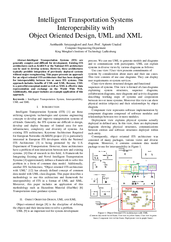 (PDF) Intelligent Transportation Systems Interoperability with Object Oriented Design, UML and XML