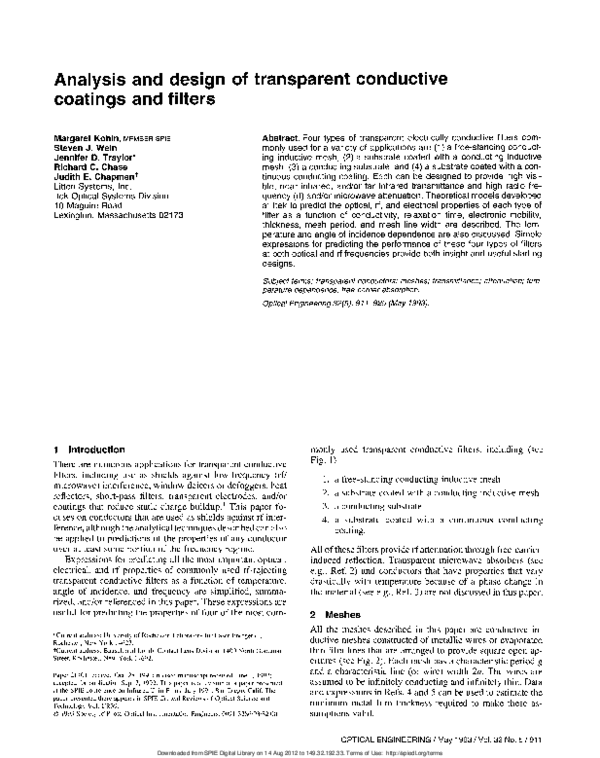 (PDF) Analysis and design of transparent conductive coatings and filters