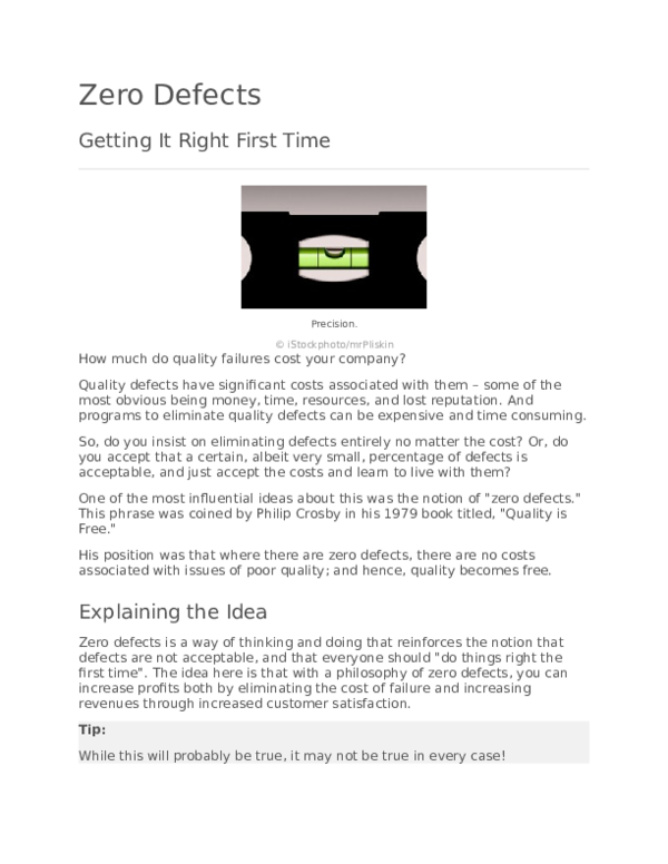 (DOC) Zero Defects Getting It Right First Time
