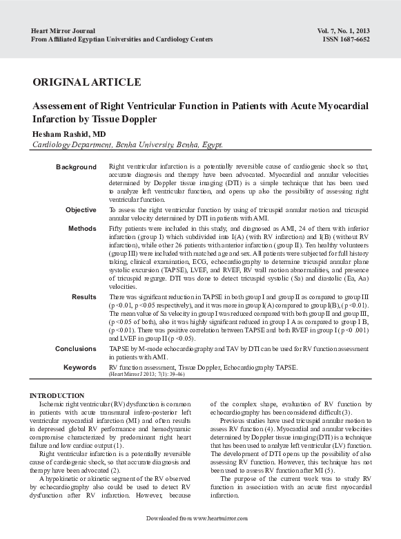 (PDF) Assessment of Right Ventricular Function in Patients with Acute ...