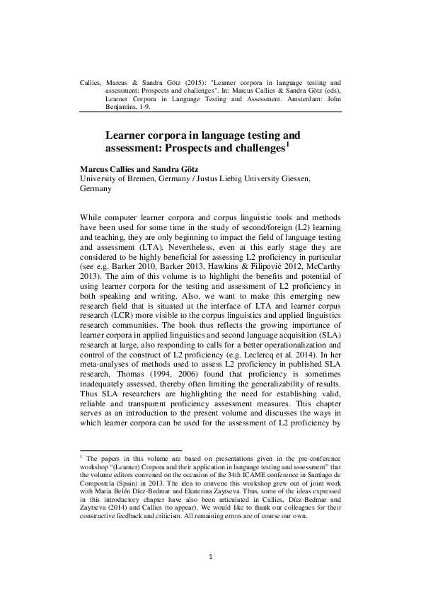 Callies, Marcus & Sandra Götz (2015): Learner corpora in language ...