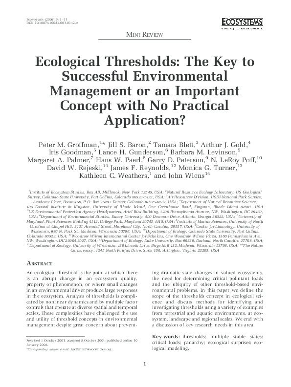 (PDF) Ecological Thresholds: The Key to Successful Environmental ...