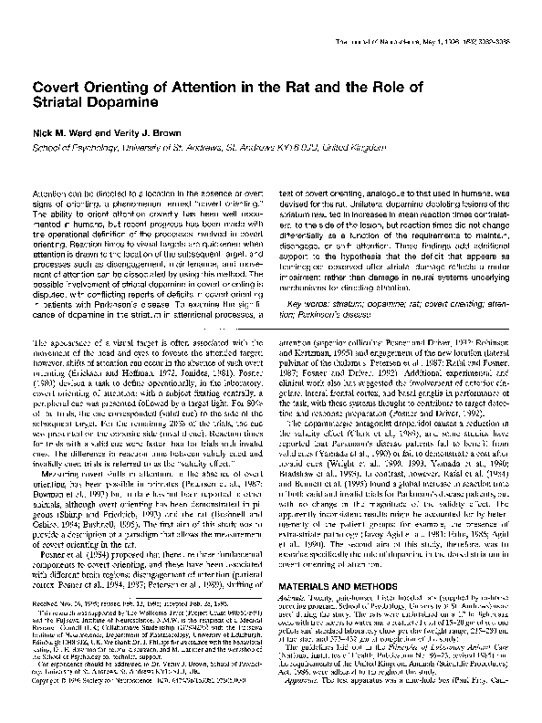 (PDF) Covert Orienting of Attention in the Rat and the Role of Striatal ...
