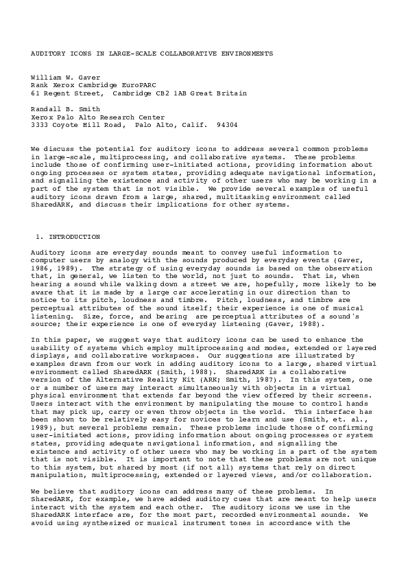 (PDF) Auditory icons in large-scale collaborative environments