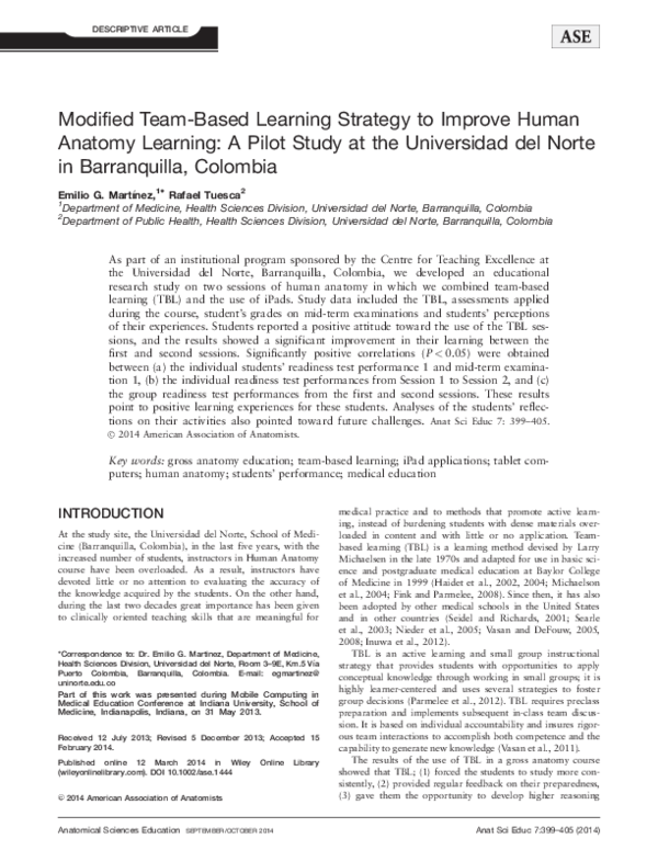 (PDF) Modified Team-Based Learning Strategy to Improve Human Anatomy ...