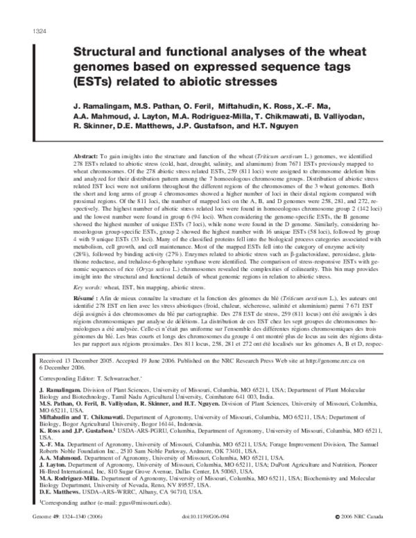 Pdf Structural And Functional Analyses Of The Wheat Genomes Based On Expressed Sequence Tags