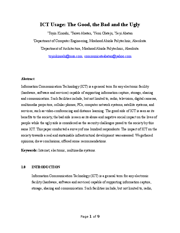 (DOC) ICT Usage: the Good, the Bad and the Ugly