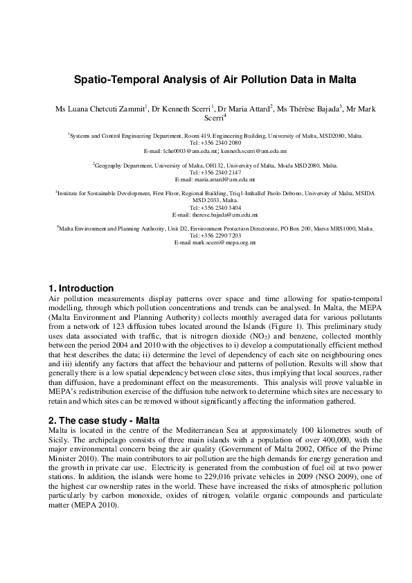 Pdf Spatio Temporal Analysis Of Air Pollution Data In Malta