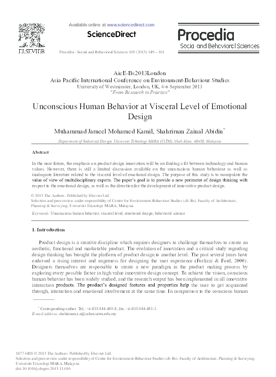 (PDF) Unconscious Human Behavior at Visceral Level of Emotional Design
