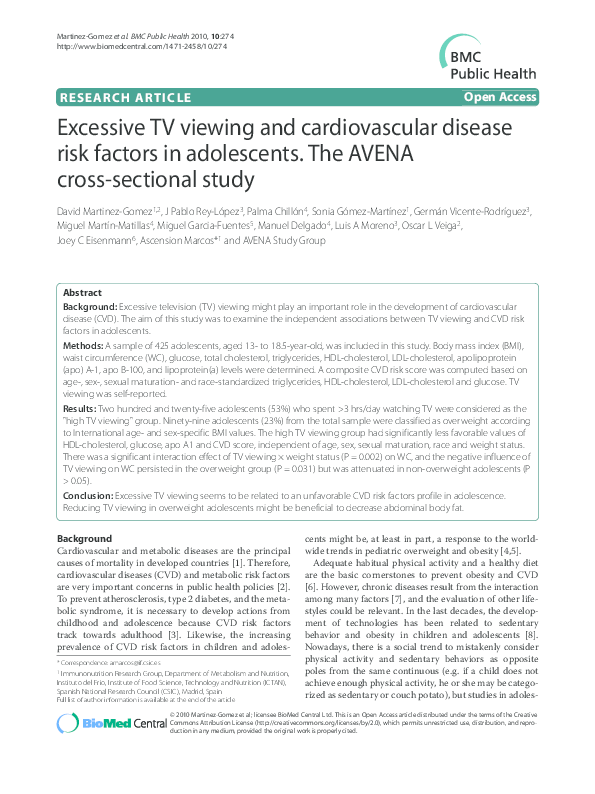 (PDF) Excessive TV viewing and cardiovascular disease risk factors in adolescents. The AVENA ...