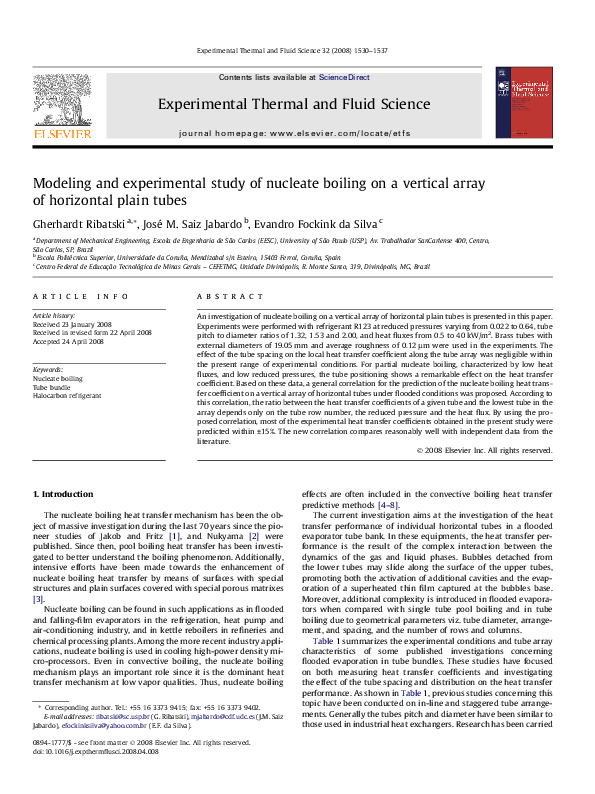Pdf Nucleate Boiling On Horiz Tubes