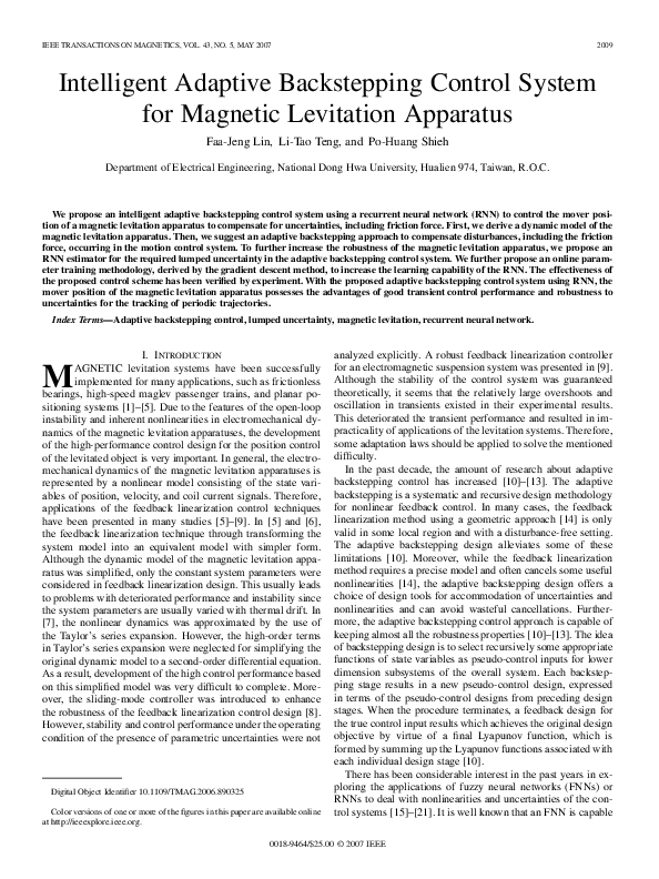 Pdf Intelligent Adaptive Backstepping Control System