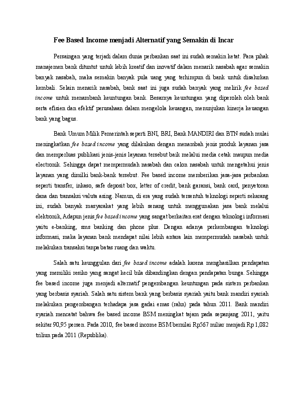 Fee Based Income menjadi Alternatif yang Semakin di Incar