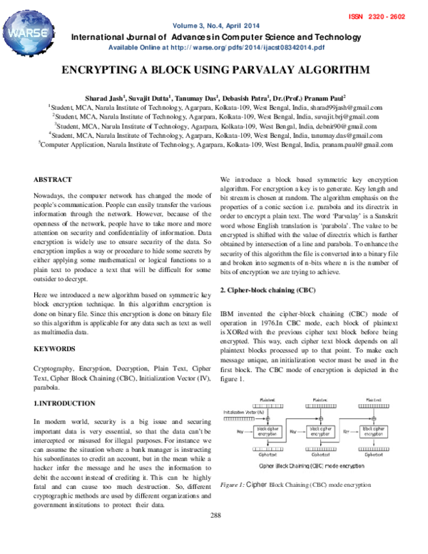 (PDF) ENCRYPTING A BLOCK USING PARVALAY ALGORITHM