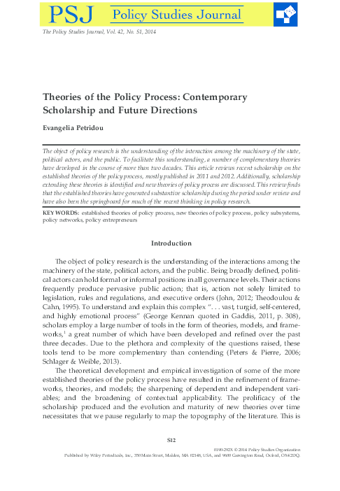 (PDF) Theories of the Policy Process: Contemporary Scholarship and ...