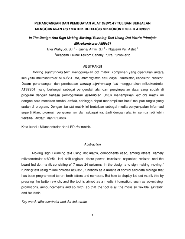 (PDF) PERANCANGAN DAN PEMBUATAN ALAT DISPLAY TULISAN BERJALAN MENGGUNAKAN DOT MATRIK BERBASIS ...