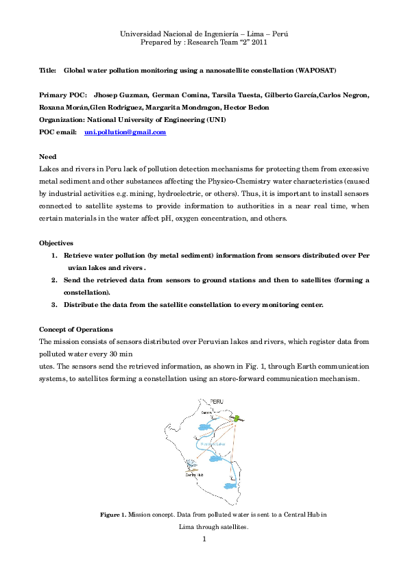 Pdf Global Water Pollution Monitoring Using A Nanosatellite Constellation Waposat