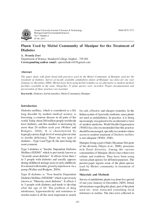 (PDF) Plants Used by Meitei Community of Manipur for the Treatment of ...