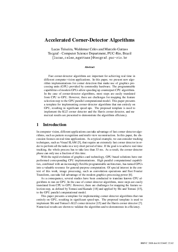 (PDF) Accelerated Corner-Detector Algorithms