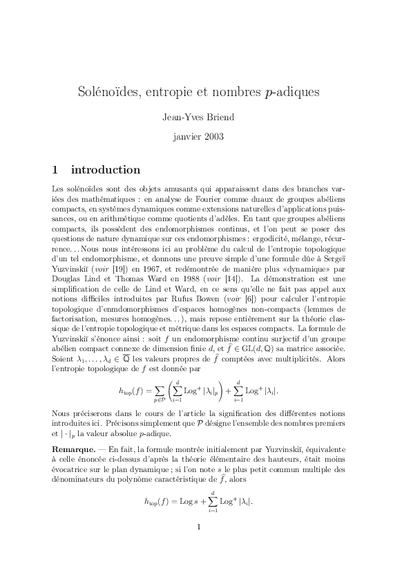 (PDF) Solénoïdes, entropie et nombres p-adiques | Jean-Yves Briend ...
