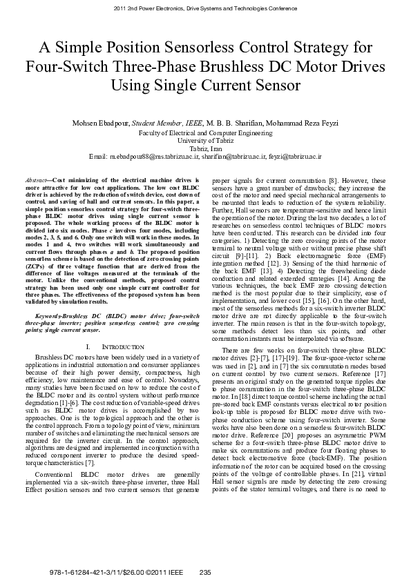 A Simple Position Sensorless Control Strategy For Four Switch Three