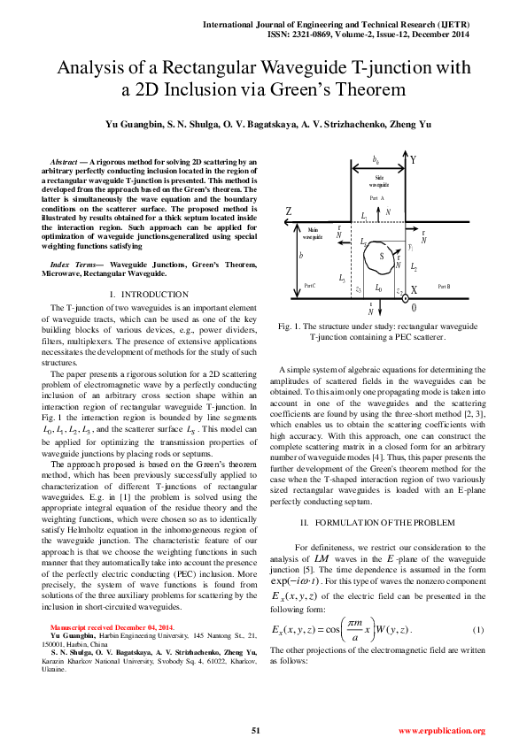 Pdf Analysis Of A Rectangular Waveguide T Junction With A 2d Inclusion Via Greens Theorem