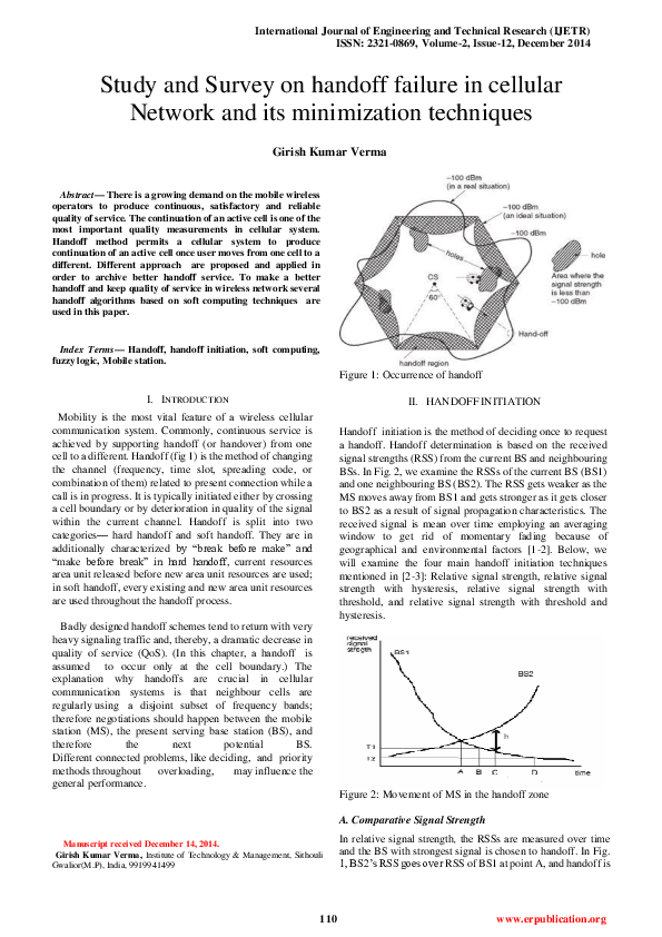 (PDF) Study and Survey on handoff failure in cellular Network and its minimization techniques