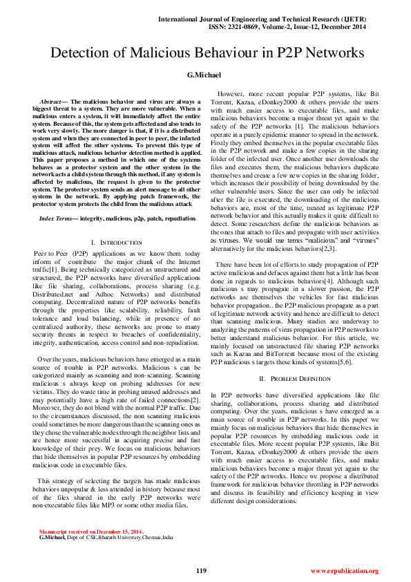 (PDF) Detection of Malicious Behaviour in P2P Networks